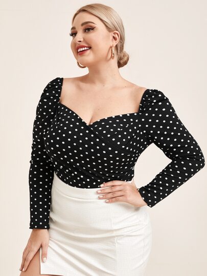 SHEIN Plus Sweetheart Neck Polka Dot Top | SHEIN USA