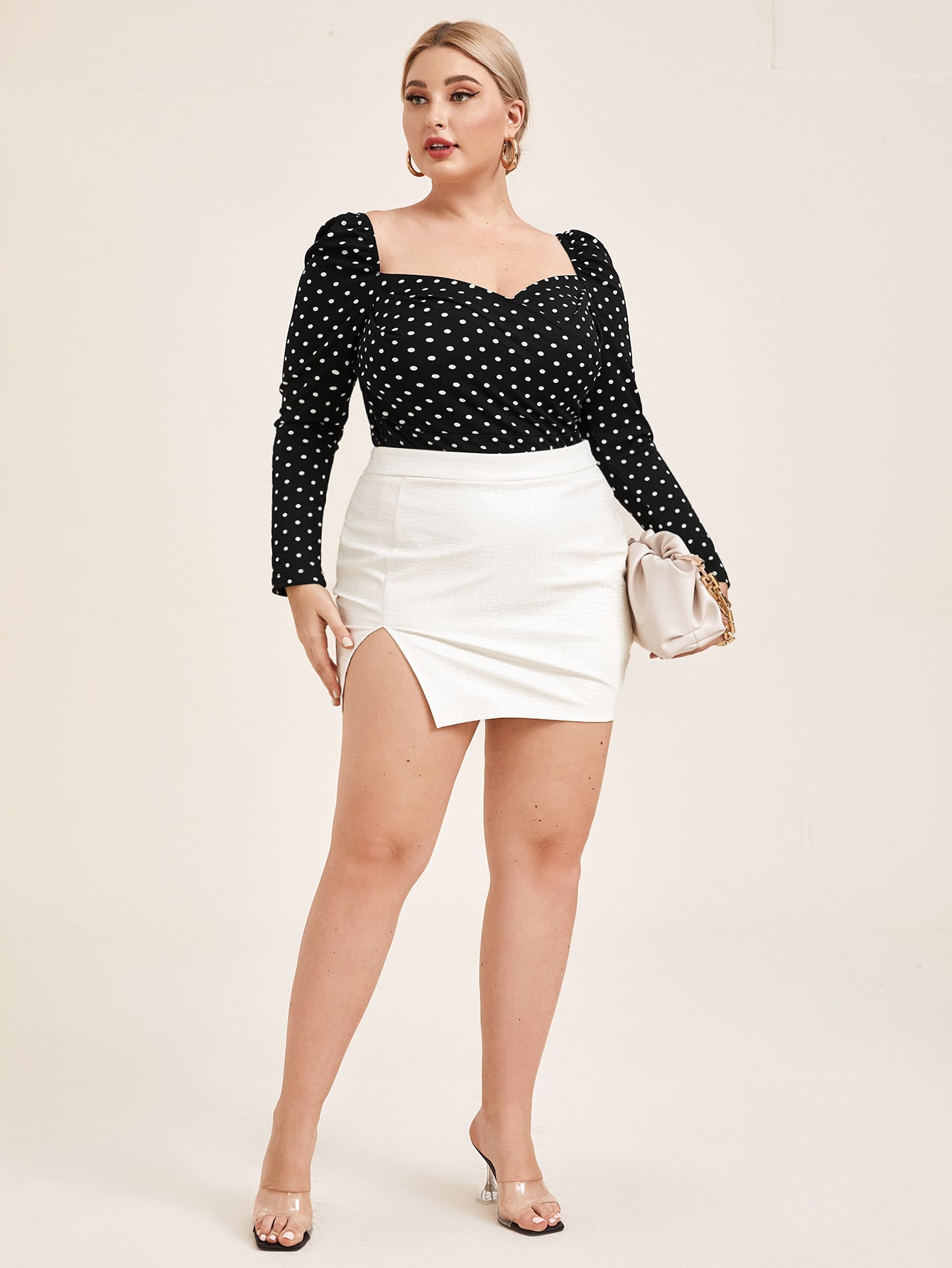 SHEIN Plus Sweetheart Neck Polka Dot Top | SHEIN USA
