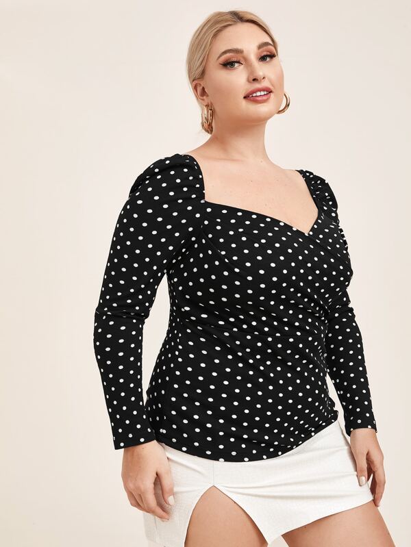 SHEIN Plus Sweetheart Neck Polka Dot Top | SHEIN USA