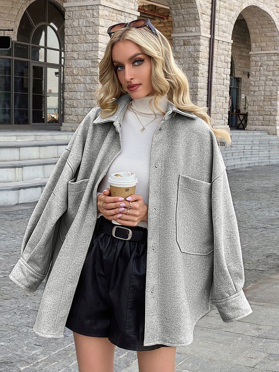 Aveloria Drop Shoulder Pocket Front Overcoat,Ladies Late Fall Casual ...