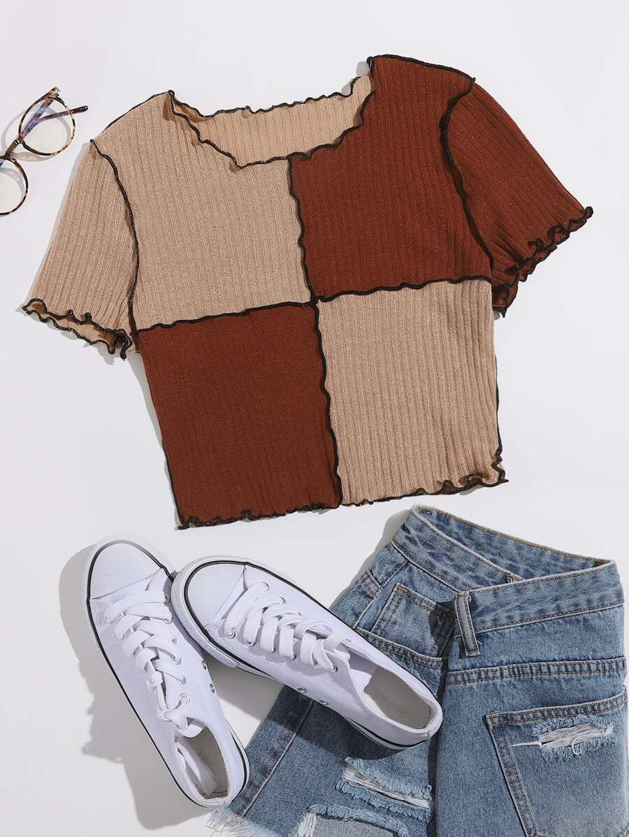 SHEIN Seam Front Colorblock Tee | SHEIN USA