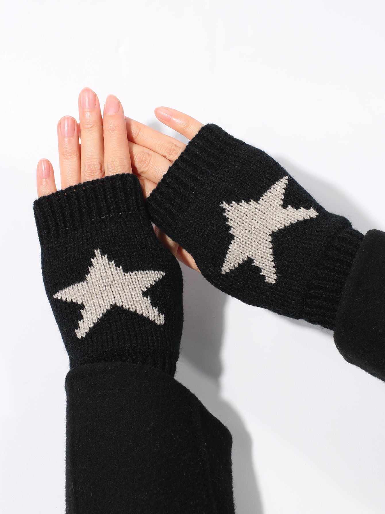 1pair Star Pattern Open Toe Gloves