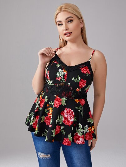 Search Shein Ruffle Straps Floral Peplum Top Shein Usa
