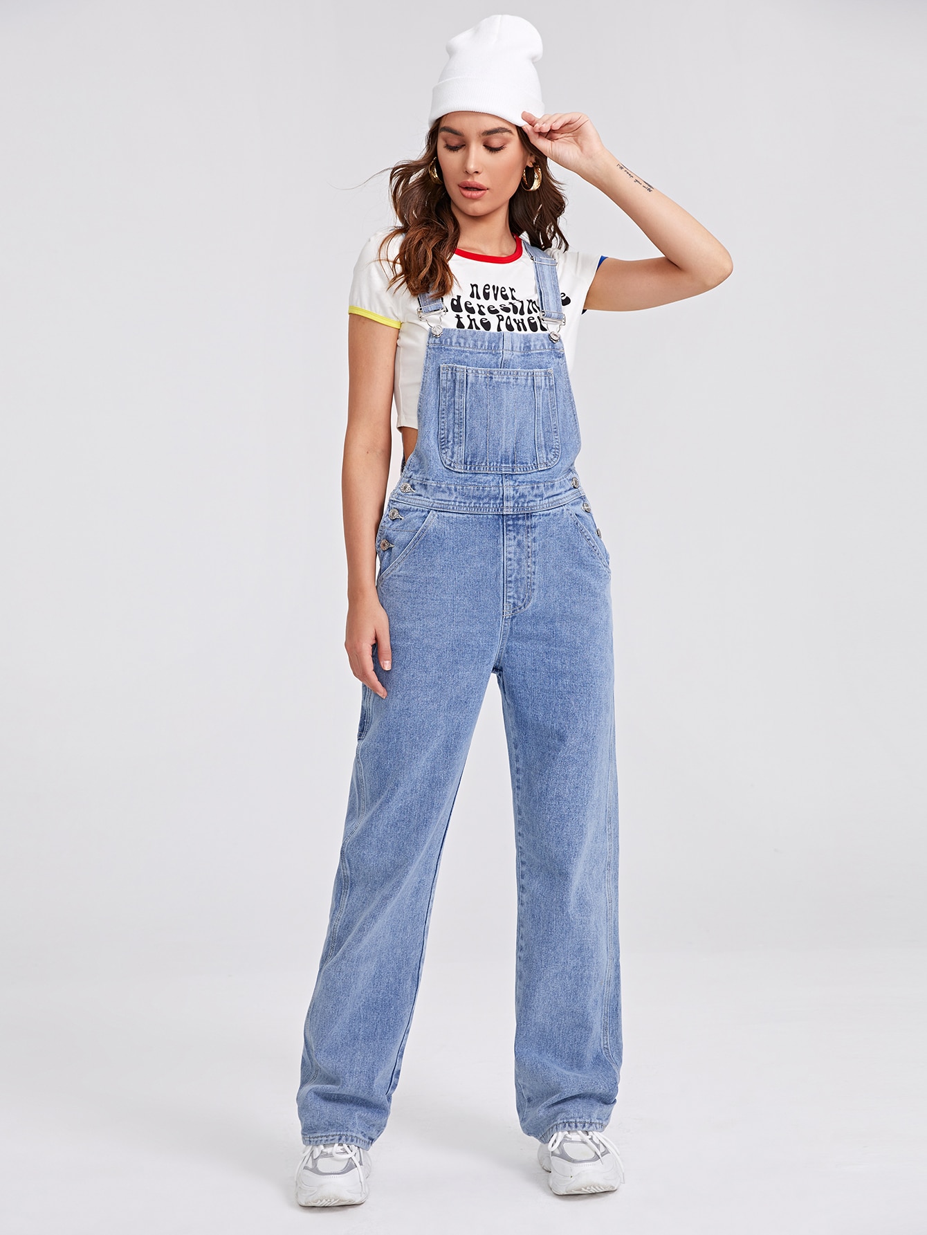Pocket Front Baggy Denim Overall