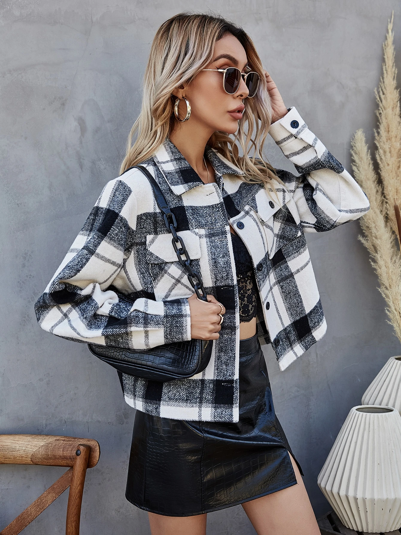 SHEIN LUNE Plaid Flap Pocket Shacket | SHEIN UK