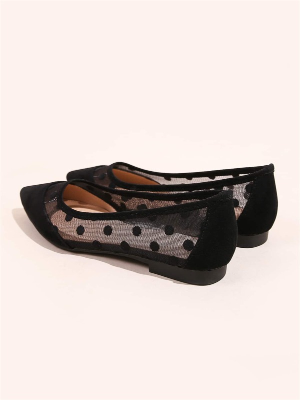Women Polka Dot Decor Contrast Mesh Point Toe Ballet Flats, Fashionable ...