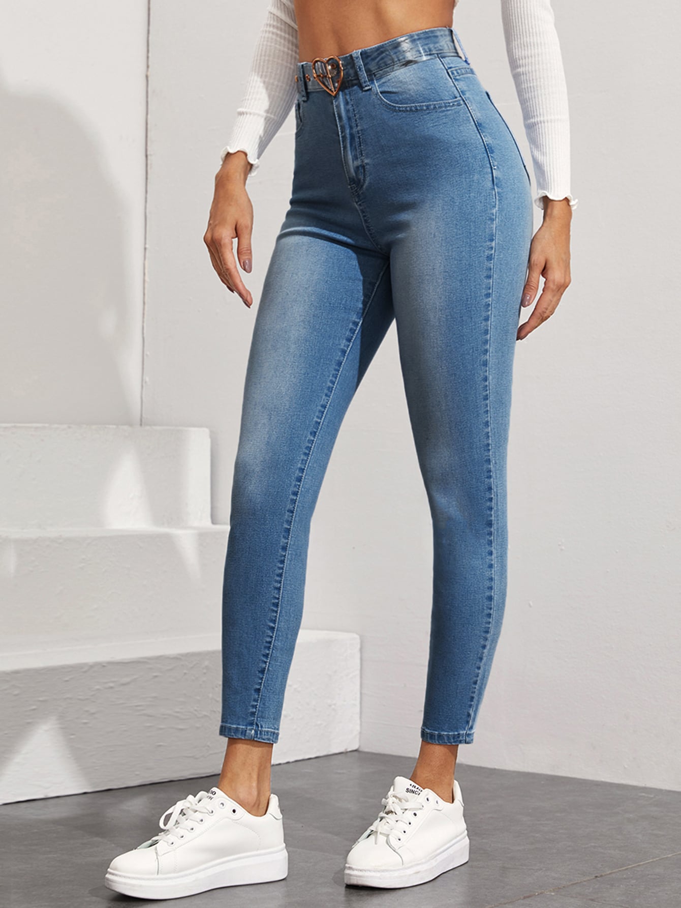Stonewash Skinny Jeans Without Belt