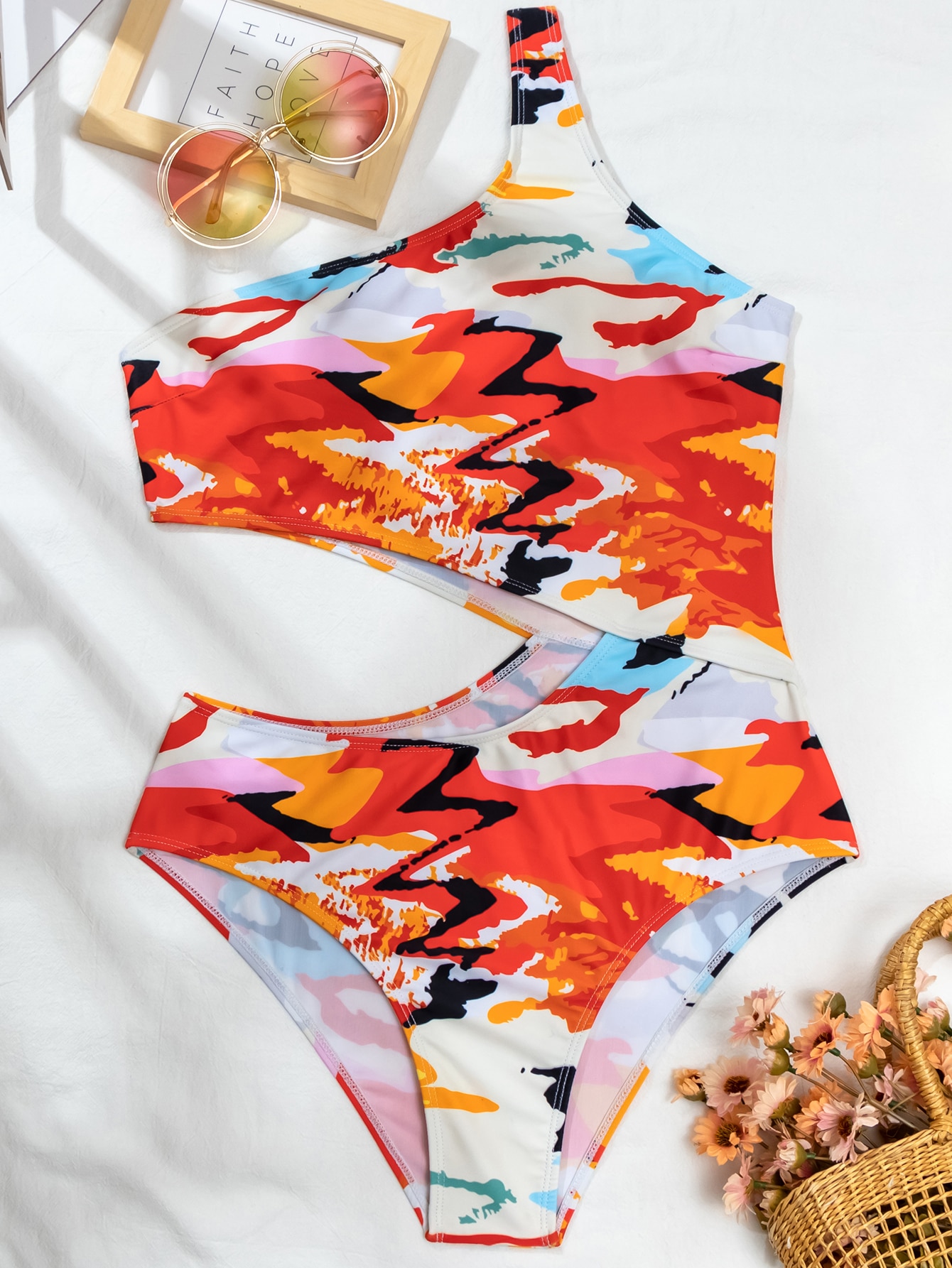 Colorblock Cut-out One Shoulder One Piece Swimsuit | SHEIN USA