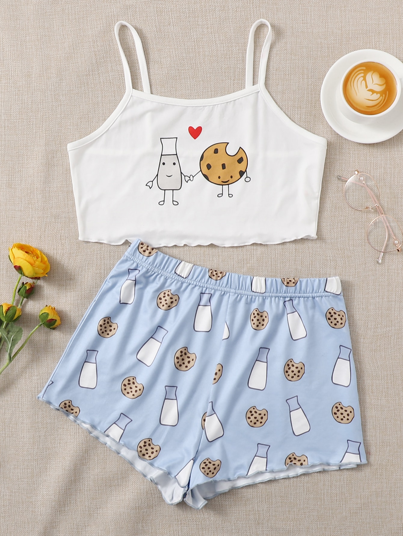 Cartoon Graphic Cami Pajama Set