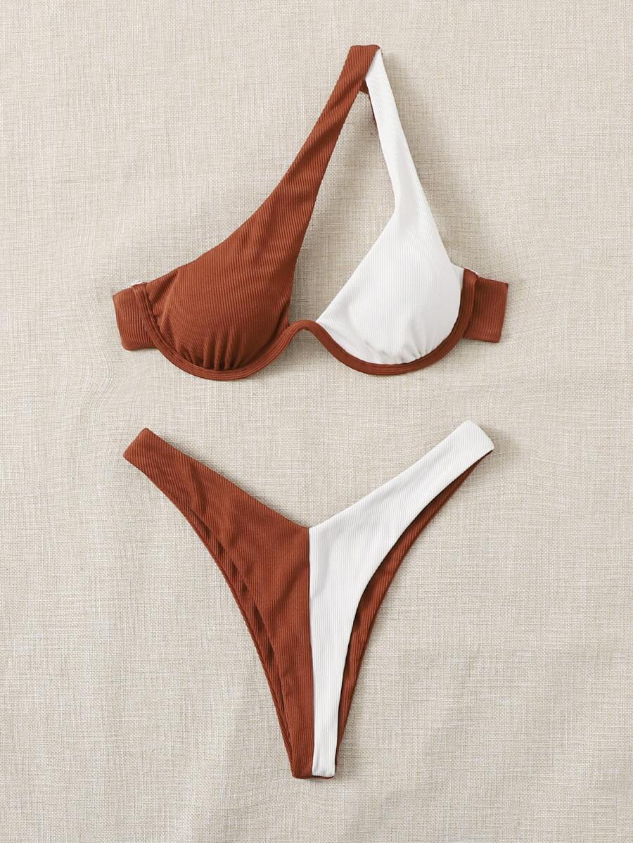 Two Tone Rib Underwire Bikini Set Summer Beach | SHEIN USA