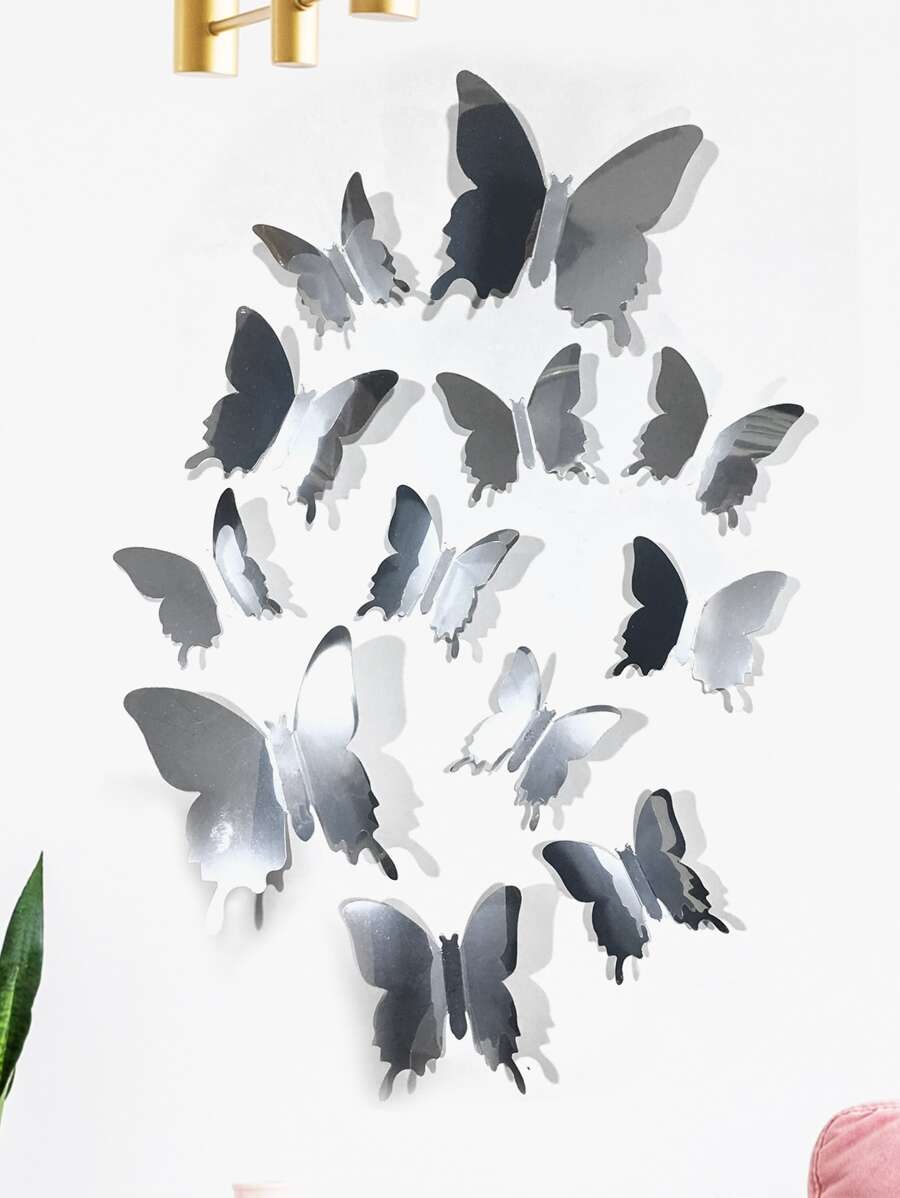 12pcs 3D PET Butterfly Wall Sticker,Simple Reflective Room Decorating ...