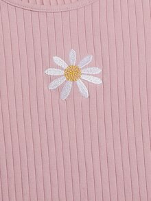 SHEIN Qutie Daisy Embroidered Rib-knit Tee | SHEIN UK