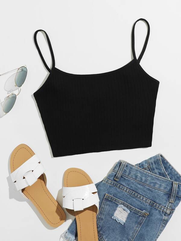 Shein Ezwear Rib Knit Crop Cami Top Shein