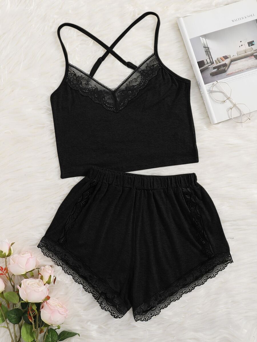 Pyjama Set Mit Kontrast Spitzen Und Criss Cross Hinten Aktuelle