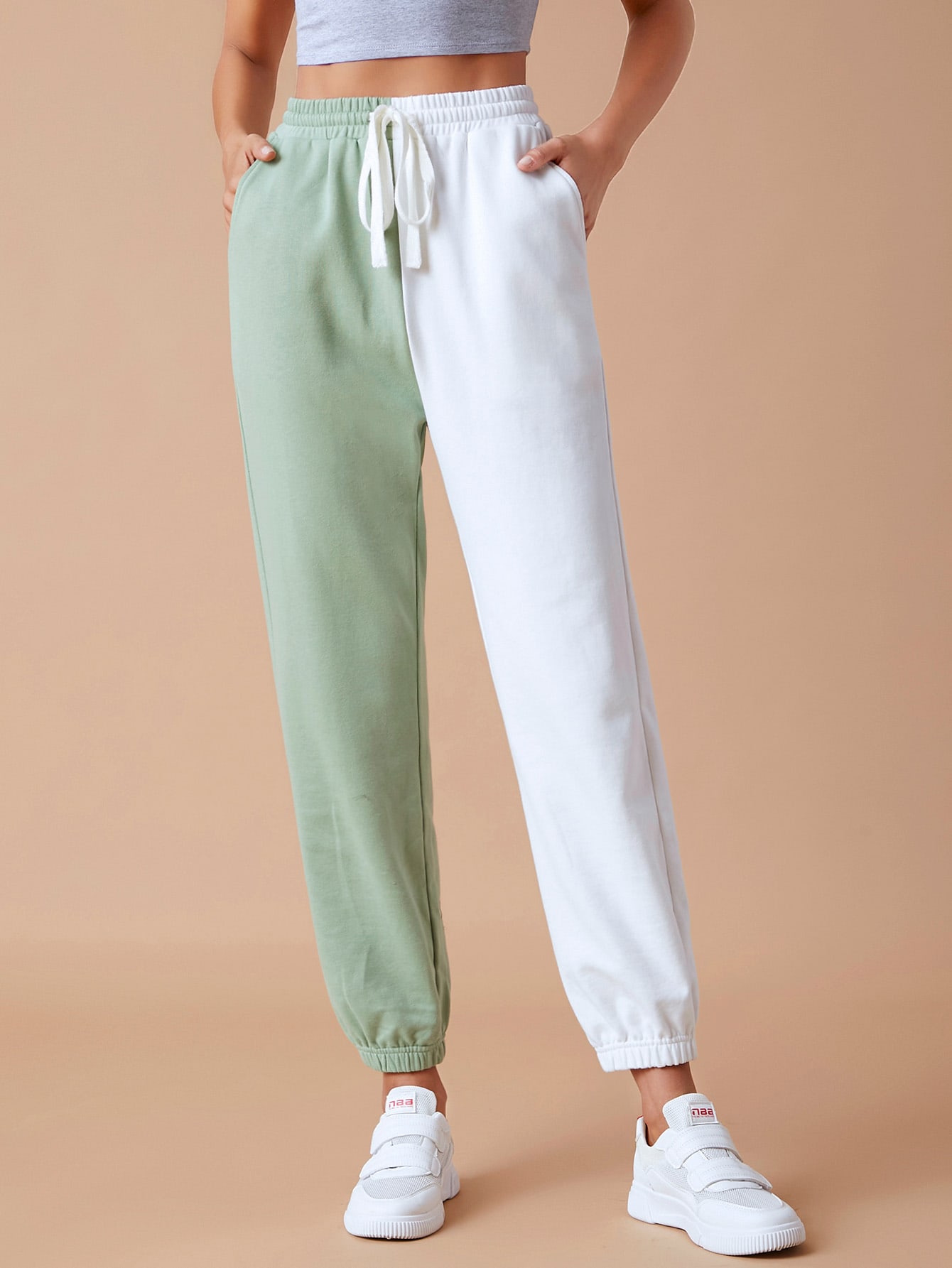 Drawstring Waist Spliced Joggers