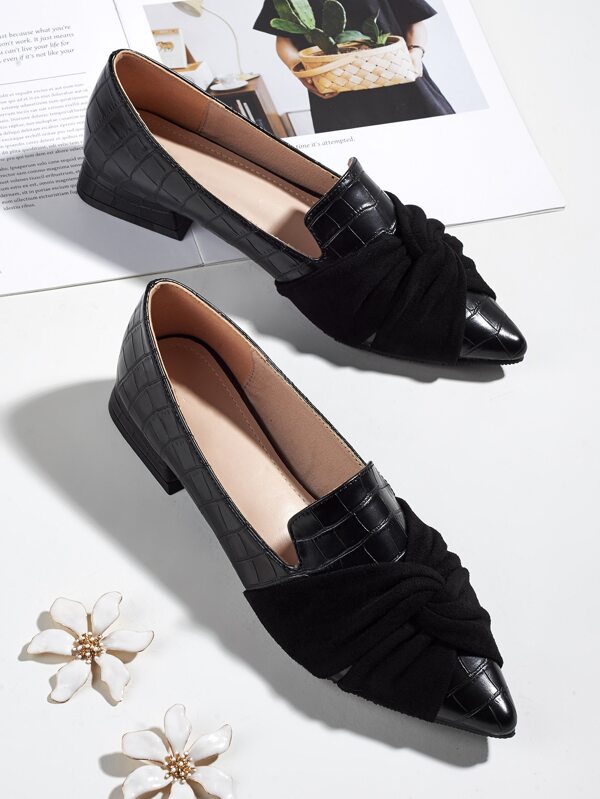 Twist Decor Croc Embossed Flats | SHEIN USA