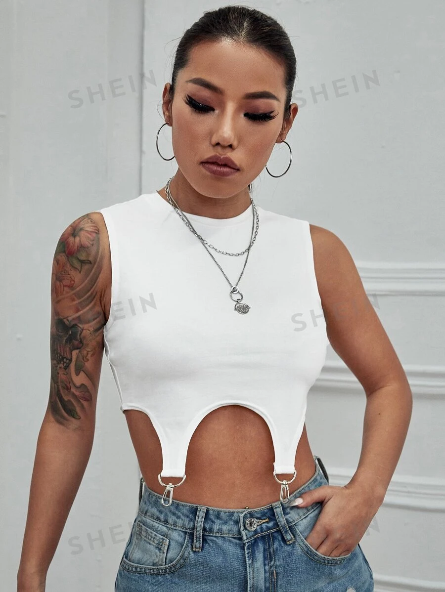 SHEIN EZwear Asymmetrische zoom tanktop met cirkeldetail | SHEIN Nederland