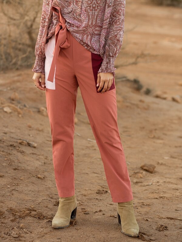 SHEIN High Waist Belted Color Block Pants | SHEIN USA