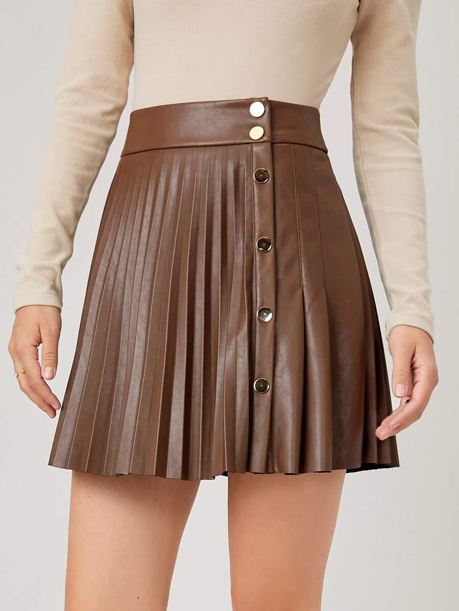 SHEIN Pu Leather Pleated Skirt | SHEIN USA