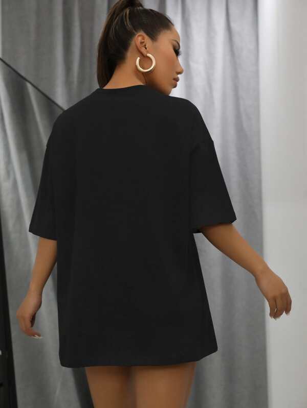 Letter Graphic Drop Shoulder Oversized Tee Shein Usa