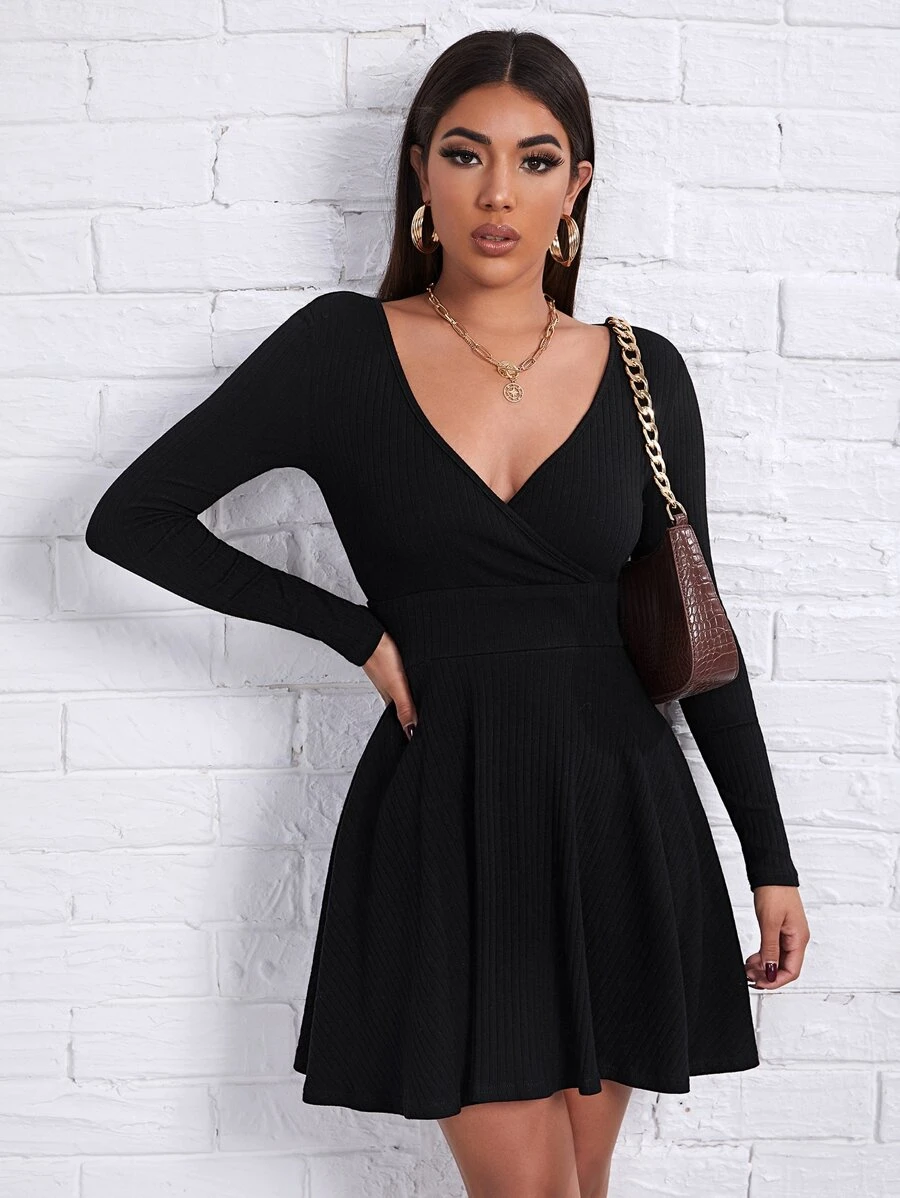 SHEIN Drawstring Knot Ruched Front Rib-knit Dress | SHEIN USA