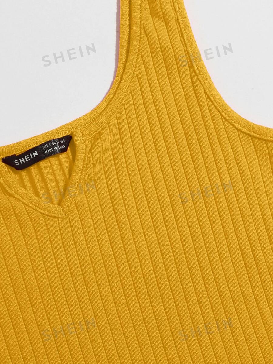 Shein Ezwear Notched Neck Rib Knit Lettuce Hem Bodycon Dress Shein Usa