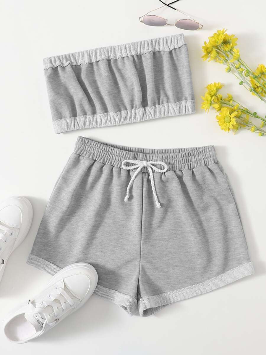 Crop Tube Top With Drawstring Shorts | SHEIN USA