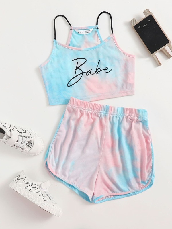 SHEIN Kids EVRYDAY Girls Letter Graphic Tie Dye Racer Back Cami Top ...