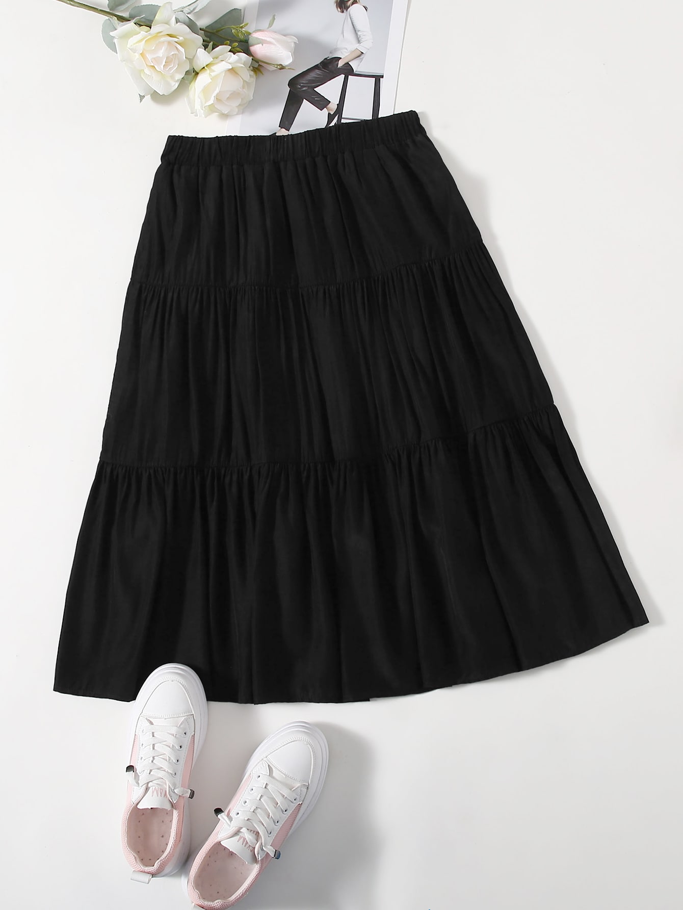 Solid Ruffle Hem Skirt | SHEIN USA