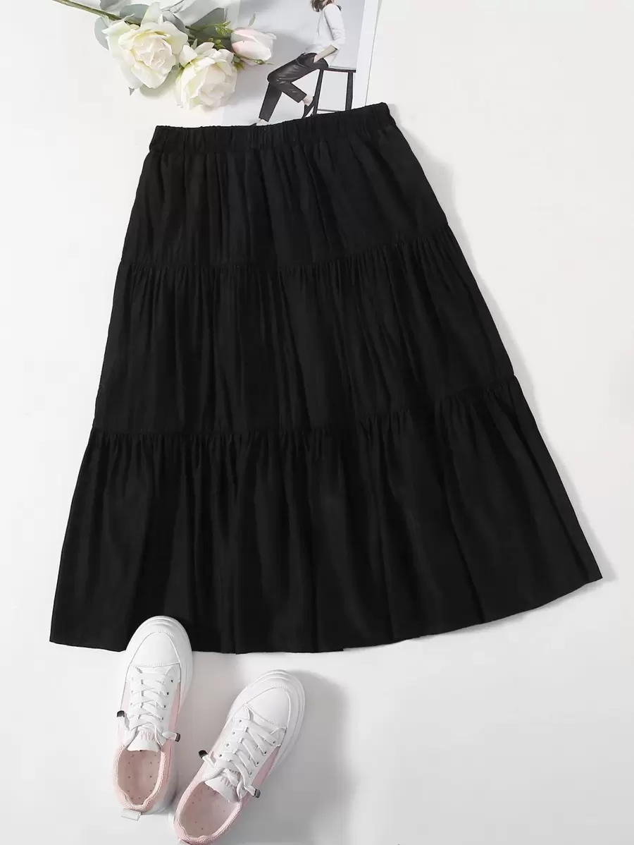 Solid Ruffle Hem Skirt | SHEIN USA