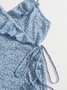 SHEIN Ditsy Floral Ruffle Trim Wrap Dress | SHEIN EUR