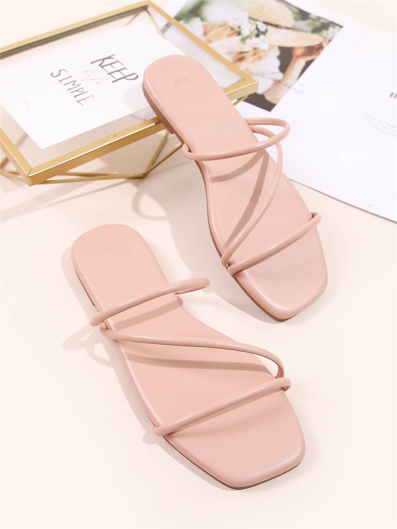 Plain Thin Strap Slide Sandals