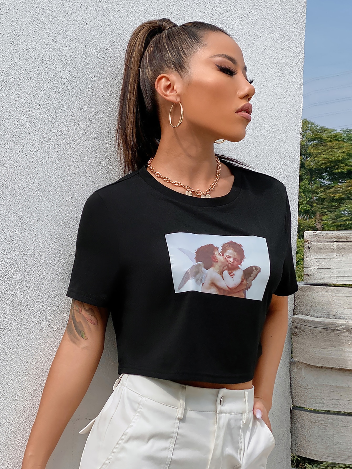 Angel Print Crop Tee
