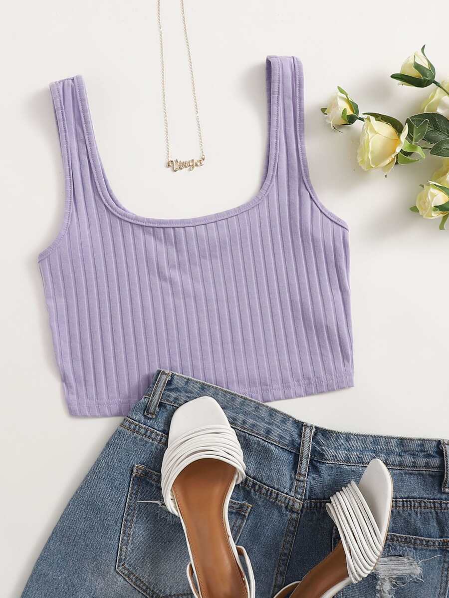 Shein Ezwear Rib Knit Solid Crop Tank Top Shein Eur