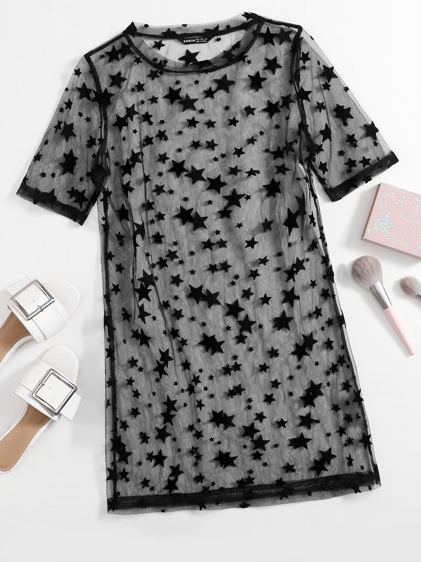 Star Pattern Mesh Top