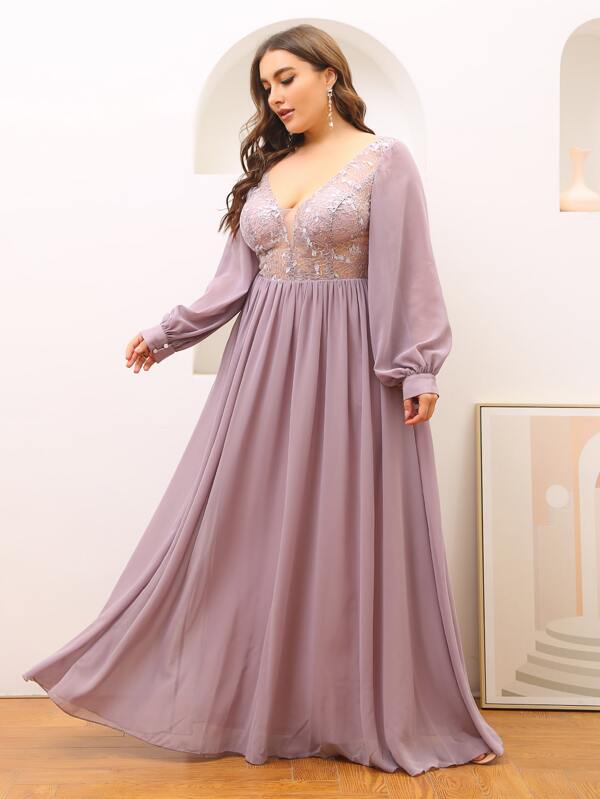 SHEIN Belle Plus Contrast Lace Open Back Prom Dress | SHEIN USA