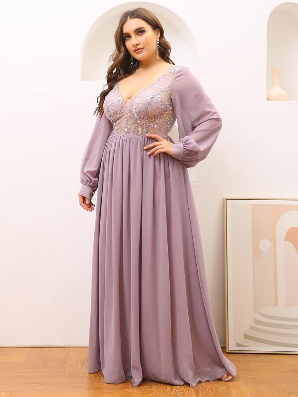 SHEIN Belle Plus Contrast Lace Open Back Prom Dress | SHEIN USA