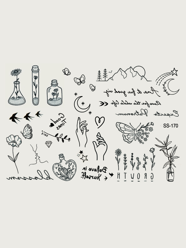 Tattoo Sticker Kits,2 Sheets Butterfly & Flower Pattern Temporary ...