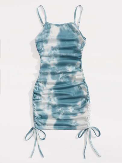 Our Tie Dye Ruched Bodycon Cami Dress is such a vibe - ROMWE