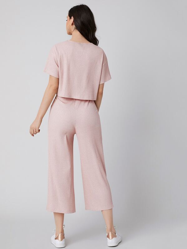 SHEIN Mulvari Ensemble pantalon et top en tricot côtelé | Mode en ligne ...