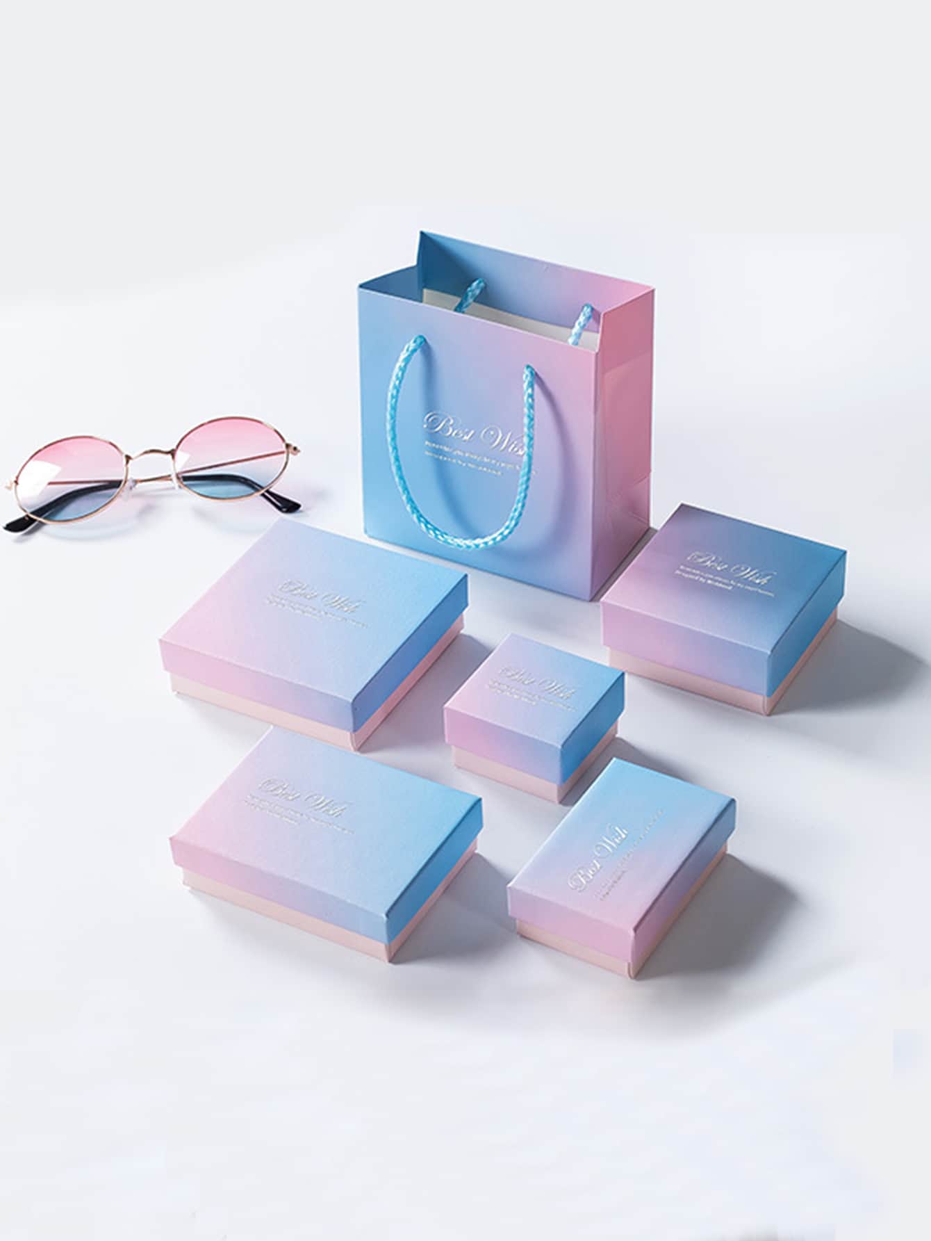 6pcs Gradient Color Jewelry Box & Gift Bag Set