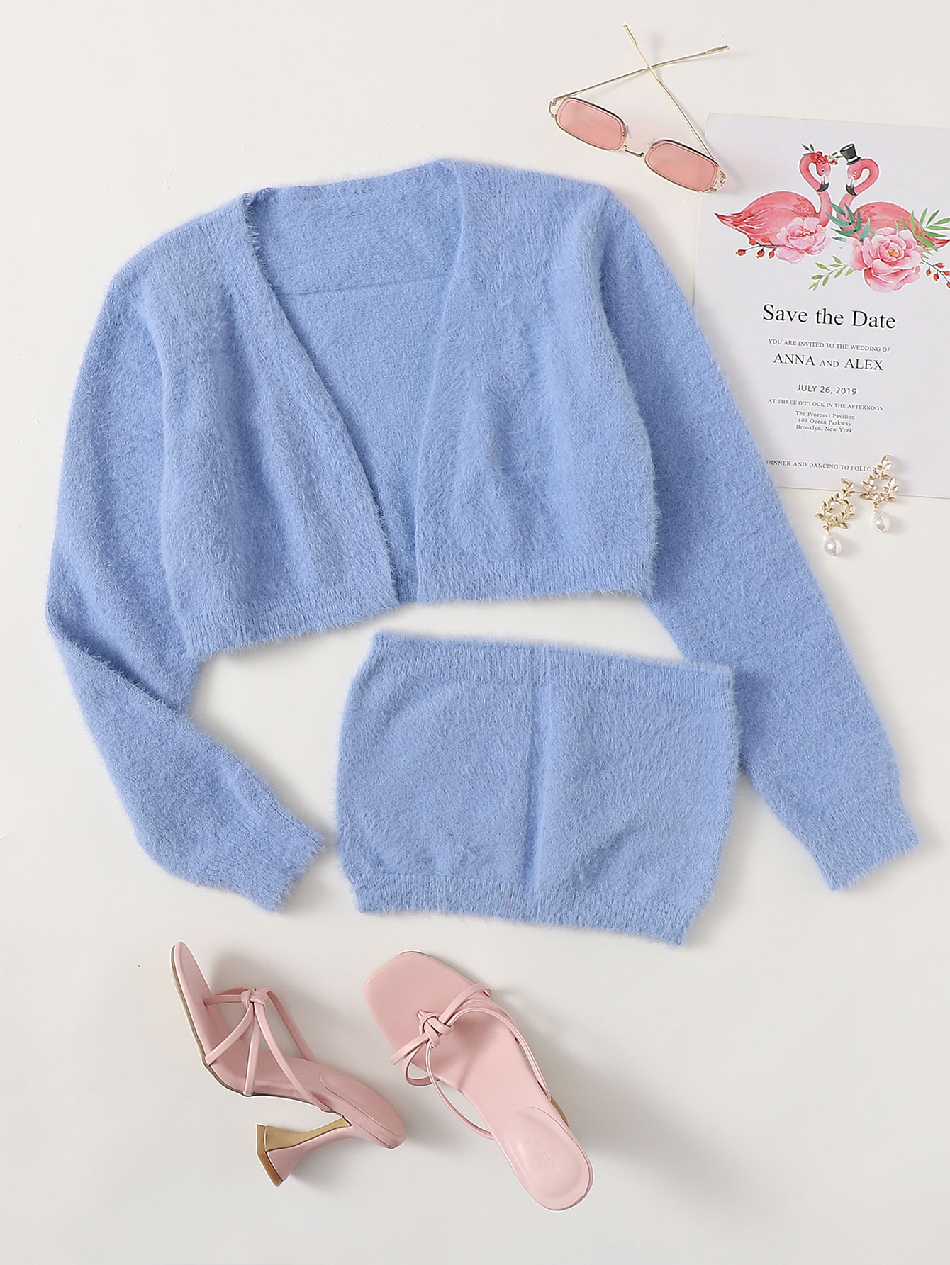 Fuzzy Knit Tube Top With Cardigan