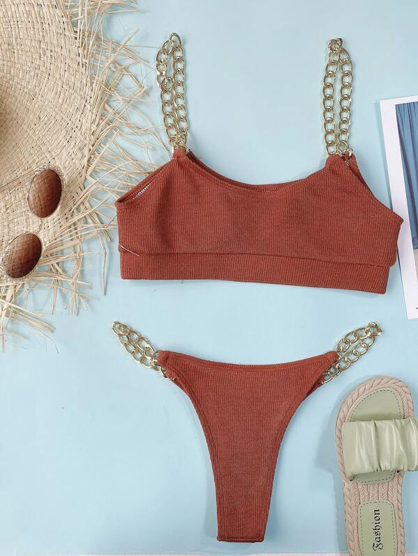 Geribbelde string bikini badpak | SHEIN Nederland