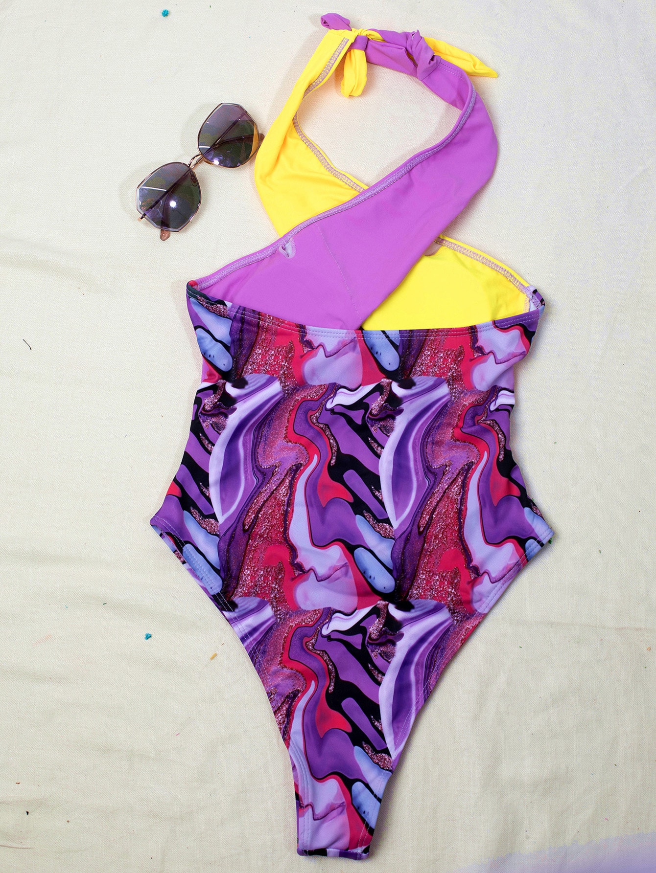 Graphic Cross Halter One Piece Swimsuit Shein Usa