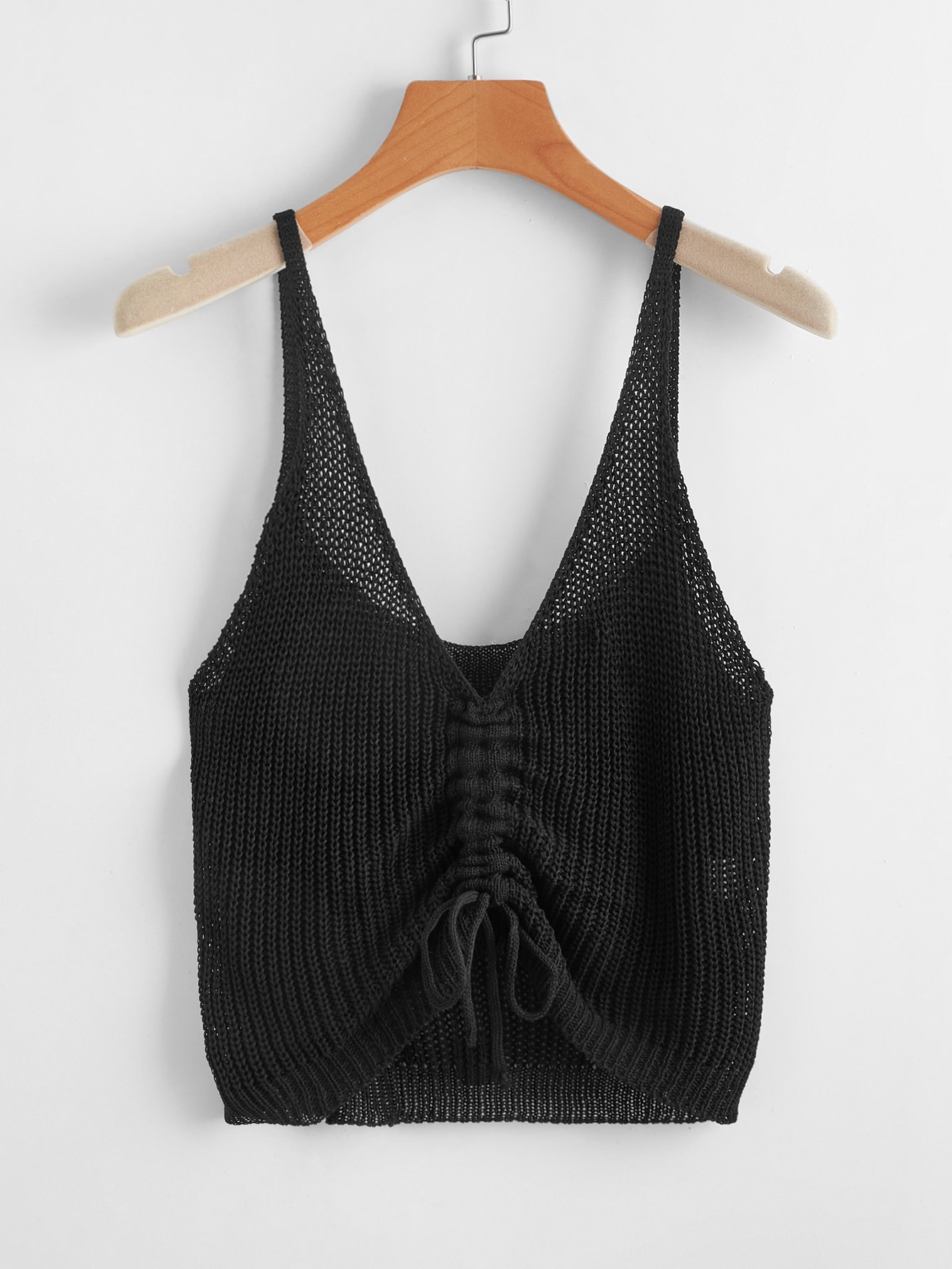 Solid Drawstring Ruched Knit Top