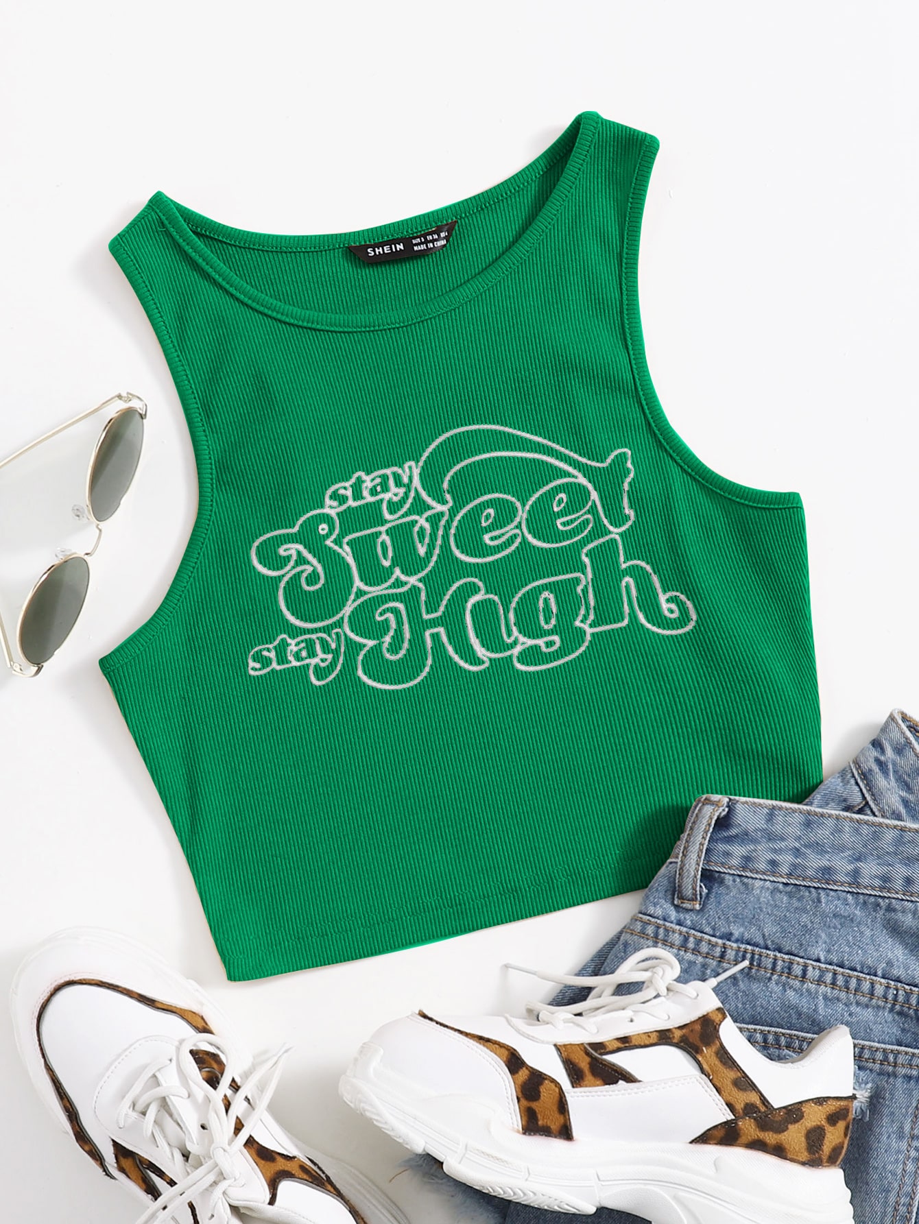 Slogan Graphic Crop Tank Top