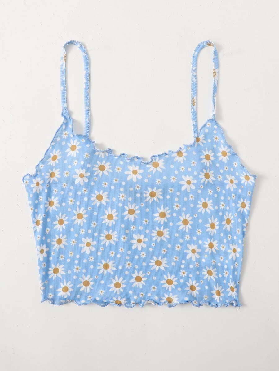 Shein Wywh Cottagecore Lettuce Edge Daisy Floral Crop Cami Top Shein Euqs