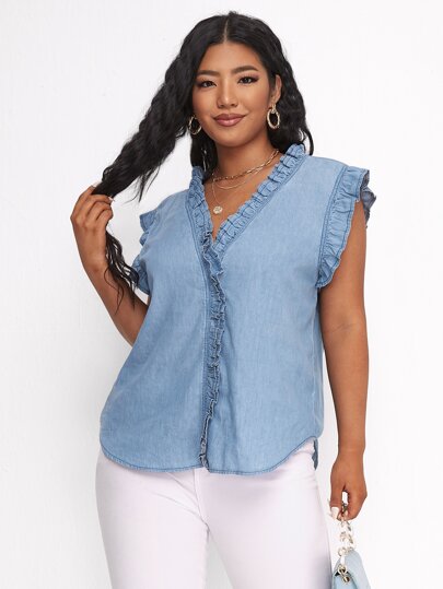 Plus Size Denim Tops | Fashion Plus Size Denim Tops | SHEIN USA