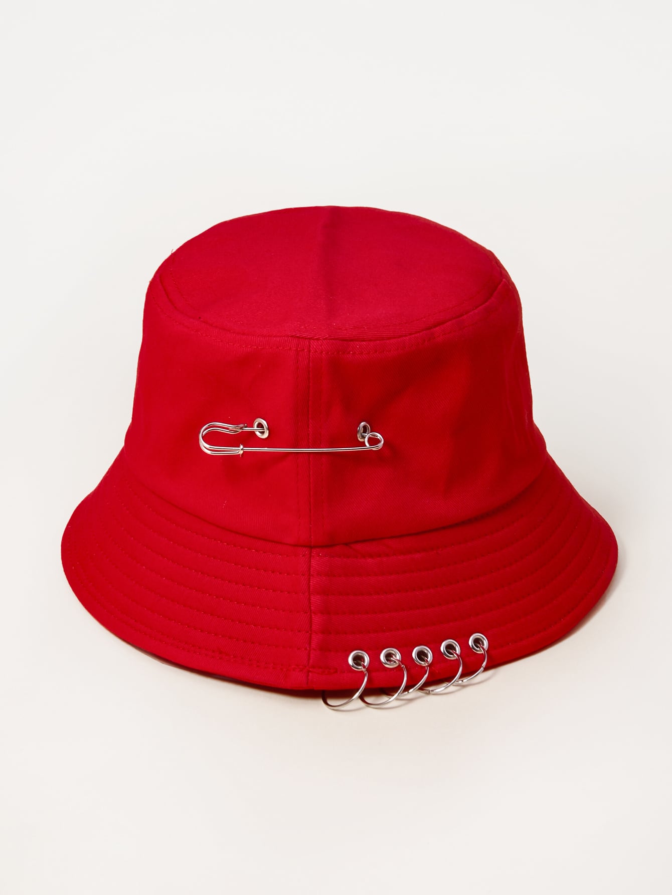 Safety Pin & Ring Decor Bucket Hat