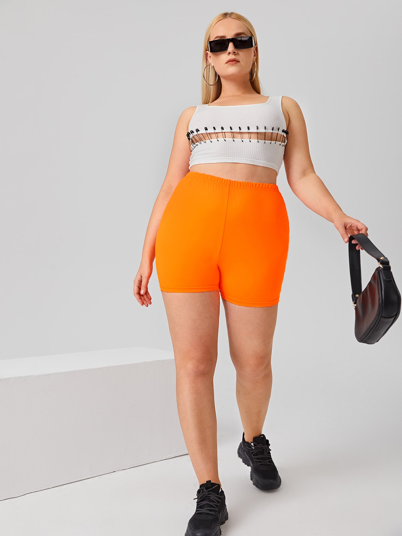Plus Neon Orange Biker Shorts | SHEIN USA